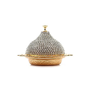 Alisveristime Coated Handmade Brass Sugar Chocolate Candy Bowl Serving Dish with Lid (Crystal Gold)