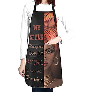 Perinsto African American Black Woman Waterproof Apron With 2 Pockets Personalized Kitchen Chef Aprons Bibs For Cooking Baking Painting Gardening Grooming