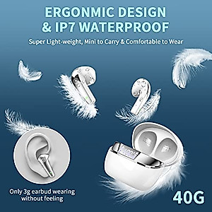 Wireless Earbud, Bluetooth 5.2 Headphones Deep Bass, Bluetooth Earbud Wireless Headphones Noise Cancelling Wireless Earphones in Ear with Mic, USB-C Mini LED Charging Case, IP7 Waterproof 35H Ear Buds
