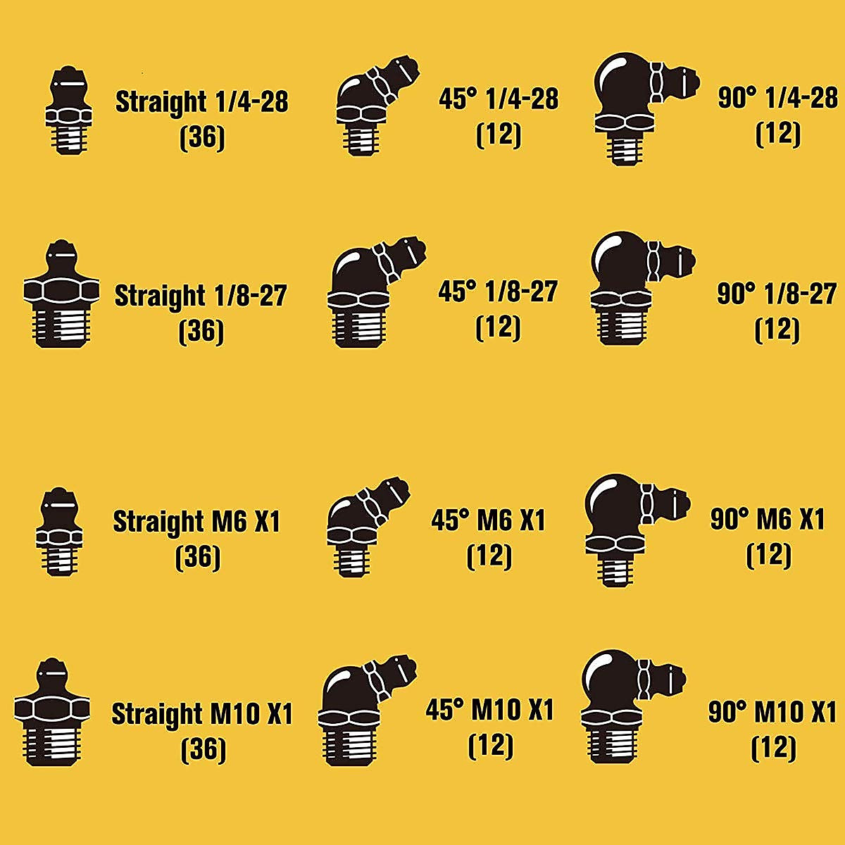AZUNO Hydraulic Grease Fittings, 240 Pieces SAE & Metric Grease Fitting Assortment with 120 PCS Grease Fitting Caps, Standard Grease Gun Fittings Perfect for Replacing Missing or Broken Zerk Fitting