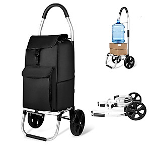 2-in-1 Foldable Utility Cart,Bumkimue Portable Grocery Shopping Cart with Wheels, Removable Waterproof Bag, Collapsible Lightweight Large Capacity Hand Truck for Supermarket,Grey, Gray