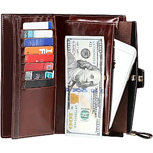 Itslife Womens Wallet RFID Blocking Large Capacity Luxury Wax Genuine Leather Wallets Clutch Wallet Ladies Card holder, Coffee