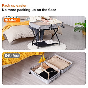 Heybly Luggage Rack,Pack of 2,Steel Folding Suitcase Stand with Storage Shelf for Bedroom, Hotel, Foldable Steel Frame, Guest Room Bedroom Hotel, 26.2" L x 14.4" W x 20.5" H, Black,HLR004B2