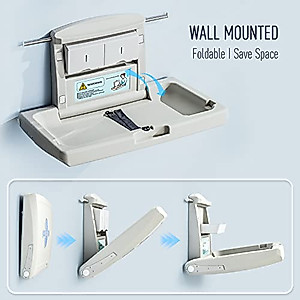 PLUSSEN Baby Changing Station Wall Mounted, Fold Down Commercial Baby Changing Station with Adjustable Safety Strap, Storage Box,Horizontal-X1005