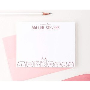 Personalized Cat Stationary for Girls, Personalized Stationary Set for Kids, FLAT Note Cards, Your Choice of Colors and Quantity