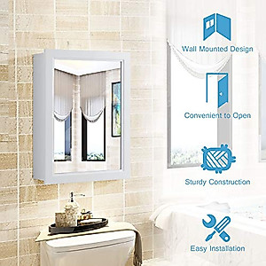 Casart Mirror Medicine Cabinet W/Single Door and Inner Adjustable Shelf in 3 Heights Storage Organizer for Bathroom, Vestibule, Bedroom Wall Mount Bathroom Cabinet,White