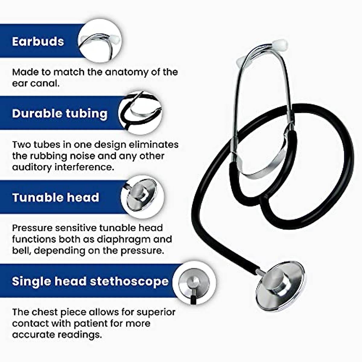 Dixie EMS Single Head Lightweight Stethoscope, Latex Free, for Doctors, Nurses, Students, Medical and Home Use - Black