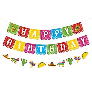 Kitticcino Set of 3 Happy Birthday Banner Mexican Themed Party Backdrops Decorations