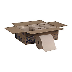 Pacific Blue Basic Recycled Hardwound Paper Towel Rolls by GP PRO (Georgia-Pacific), Brown, 26301, 800 Feet Per Roll, 6 Rolls Per Case