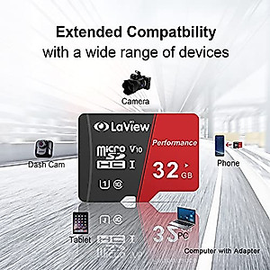 LaView 32GB Micro SD Card, Micro SDXC UHS-I Memory Card – 95MB/s,633X,U1,C10, Full HD Video V10, A1, FAT32, High Speed Flash TF Card P500 for Computer with Adapter/Phone/Tablet/PC