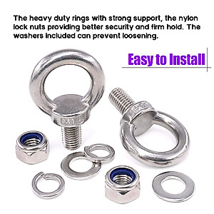 8Pcs 304 Stainless Steel M14 Male Thread Lifting Ring Eye Bolt Kit, Including 2Pcs M14 Eye Bolt with 2Pcs Lock Nuts, 2Pcs Lock Washers and 2Pcs Flat Washers