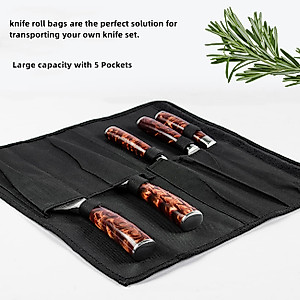 Knife Roll, Chef's Knife Roll Bag, Portable Travel Knife Case for 5 Knives, Kitchen Knife Holder Carrier, Heavy Duty Oxford Knife Organizer Bag(Knives not Included）