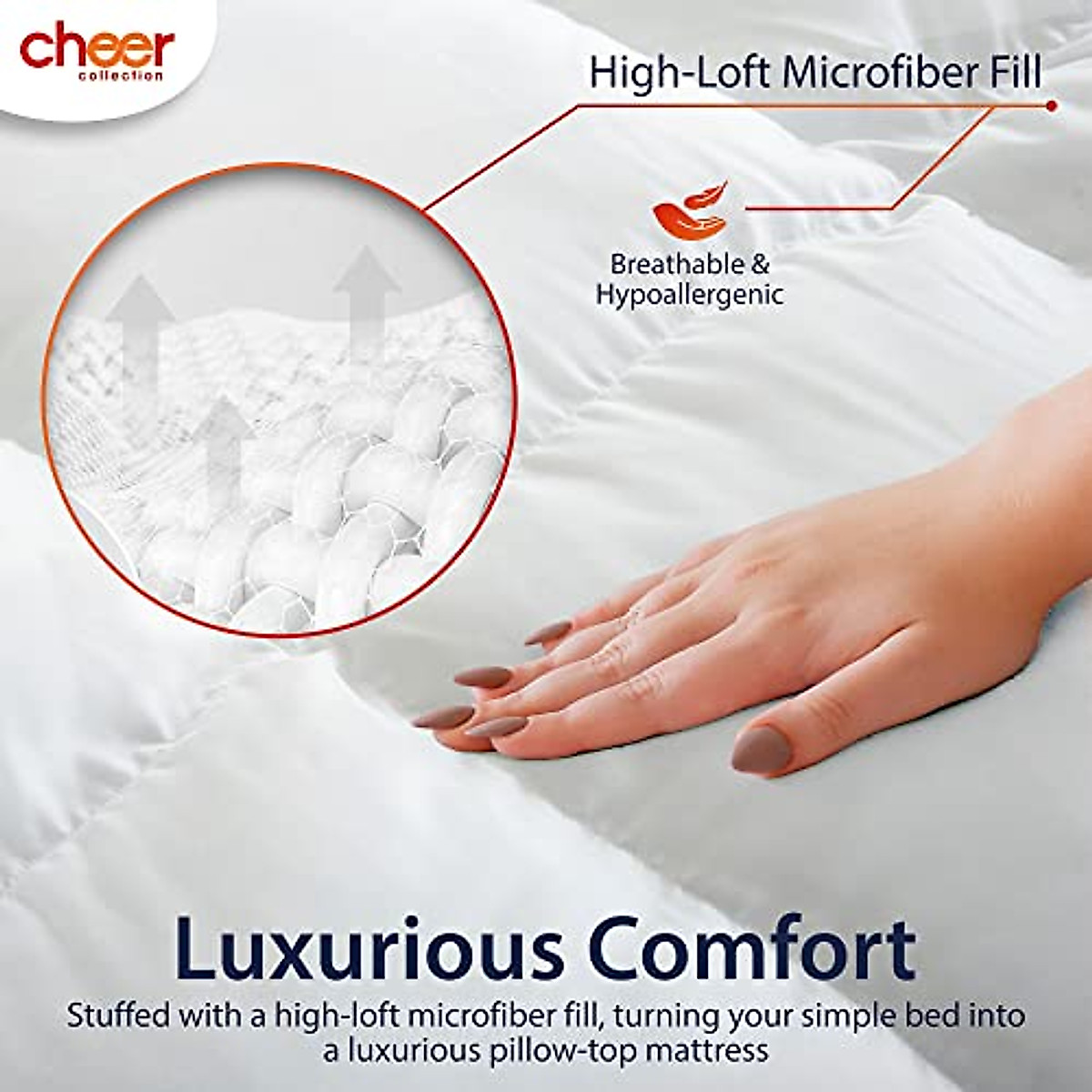 Cheer Collection Thick Mattress Topper - Ultra Luxurious Bed Topper with Stable Anchor Bands – Queen Size 60" x 80"