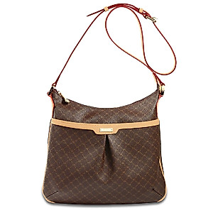 Rioni ST-20294 Livvy THE HOBO MESSENGER SIgnature Brown Canvas Leather Handbag Crossbody