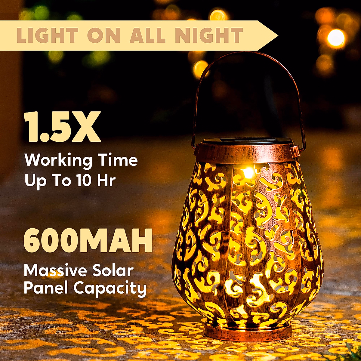 JOIEDOMI 2 Pack Outdoor Solar Hanging Lantern Lights, Waterproof Table Top Solar Lanterns, LED Metal Decorative Garden Solar Lights, Moroccan Lanterns Solar Powered with Handle for Patio