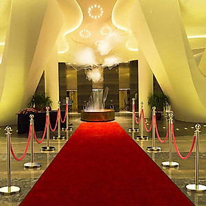 Yaheetech 2pcs Stainless Steel Stanchion Posts - 6.6FT Extended Red Velvet Rope Retractable Barriers Ropes Safety Barriers Set with Stable Base for Party Supplies Theater Hotels Clubs Museums, Gold