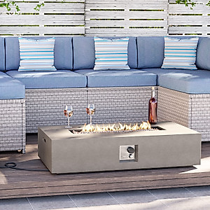 HOMPUS Outdoor Rectangular Propane Fire Pit Table, 56''x28’’x13'' Fire Table, 50000 BTU Fire Pit w Free Waterproof Cover & Fire Stone for Patio, Garden, Grey