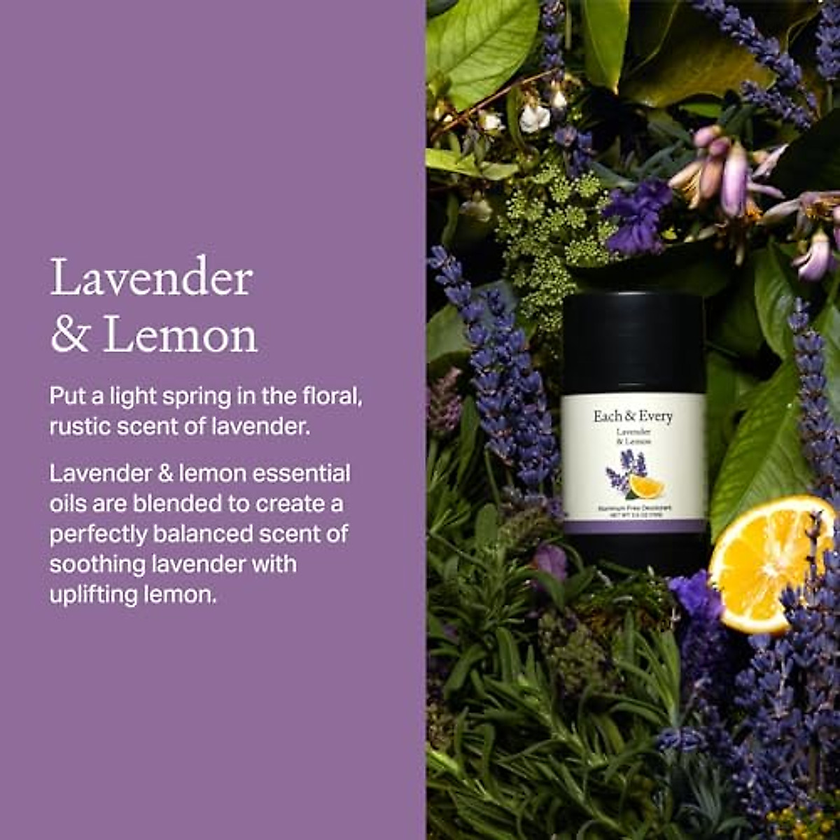 Each & Every All Natural Deodorant for Women & Men - Sensitive Skin, Plant-Based, Baking Soda & Aluminum-Free Deodorant - Clean Long Lasting 24 Hr Odor Control - Lavender & Lemon Travel Size, 2.5oz