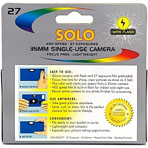 Solo Single-Use 35mm Film Camera with Flash (400 ASA, 27 Exposures)