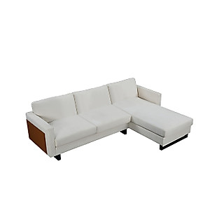 Yoglad Modern L Shaped, 3 Seater Couch with Reversible Chaise, Comfy Deep Seat Sectional Sofa with USB Charging Port for Apartment, Living Room, and Office (Cream White)