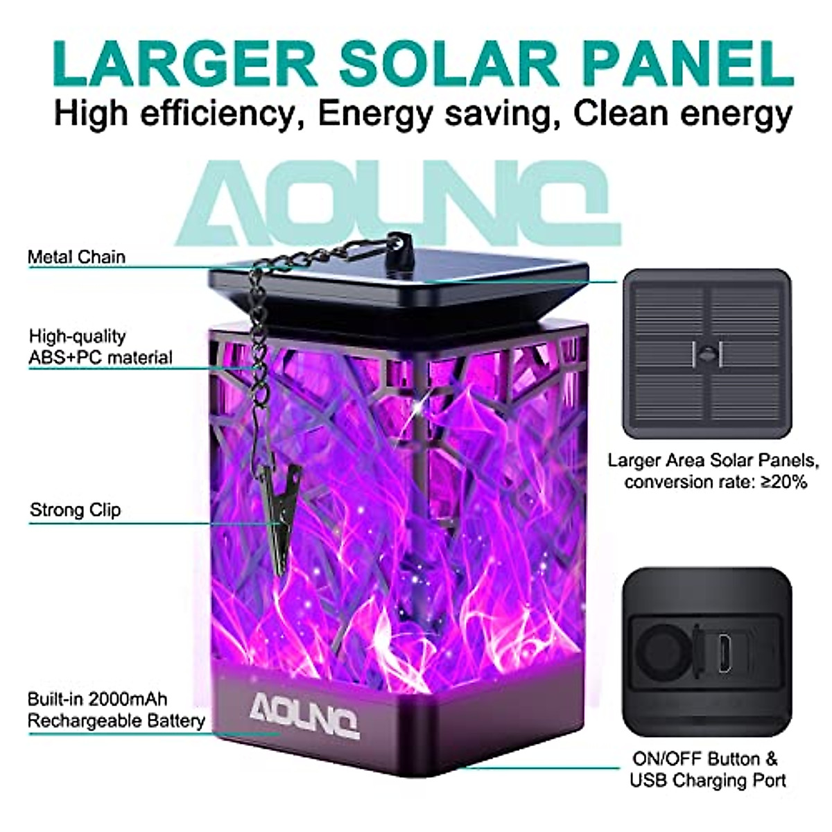 AOUNQ Solar Lanterns Outdoor Waterproof Purple, Upgraded 2 Pack 99 LEDs Flickering Flame Hanging Outdoor Solar Lanterns, Solar Powered Lanterns Lights Outdoor for Garden Patio Yard Porch Decorative