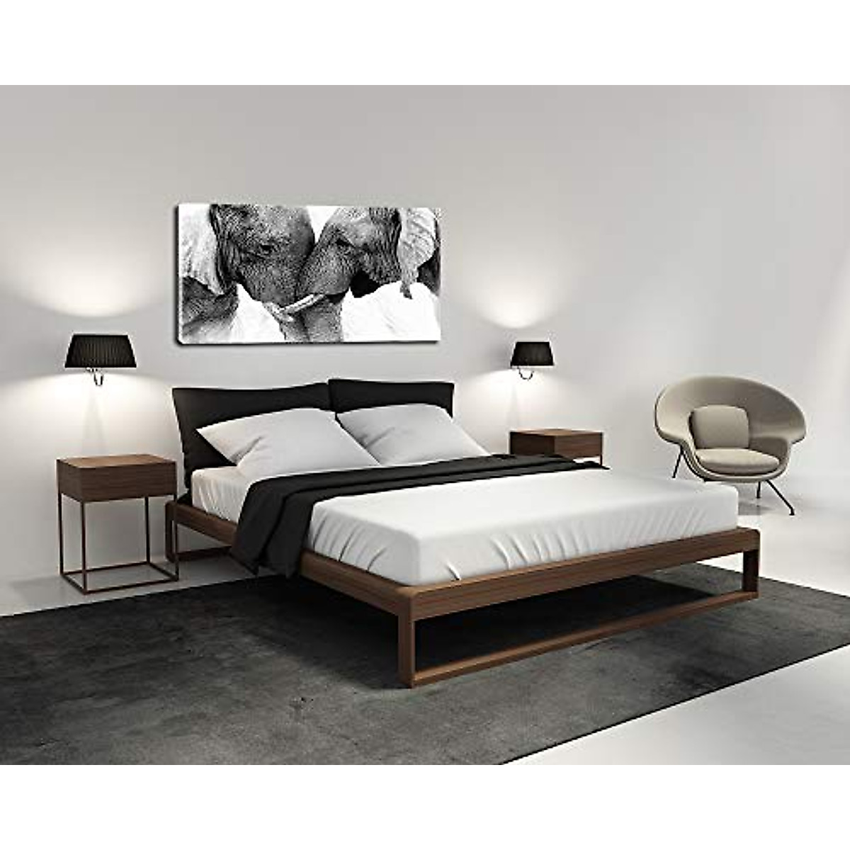 DZL Art D73050 Black and White Elephants Entwine Wall Art Canvas Painting Ready to Hang for Living Room Bedroom Office Wall Decor Home Decoration