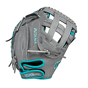 Wilson 2024 A500™ Siren™ 32” Youth Fastpitch Softball Catcher’s Mitt - Right Hand Throw, Grey/Teal/White