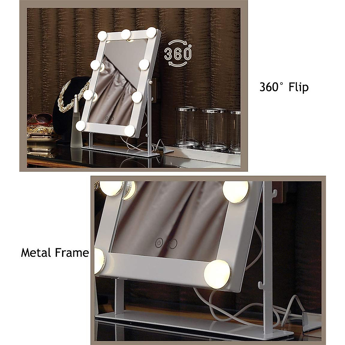 LIMEI-ZEN Vanity Mirror Cosmetic Dresser Lighting Kit with LED Bulbs Hollywood Style Makeup Mirror Dimmable Light Bulb White Wall Mirror Mirrors