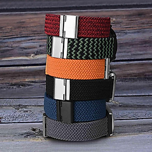 WOCCI 18mm Braided Nylon Watch Band for Men and Women, Quick Release, Black Stainless Steel Buckle (Black)