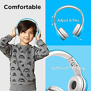 LilGadgets Connect+ Style Wired Headphones for Kids for School with SharePort® Technology, Child-Friendly Foldable On-Ear Headset with Built-in Microphone, Kids Headphones Wired, Blue