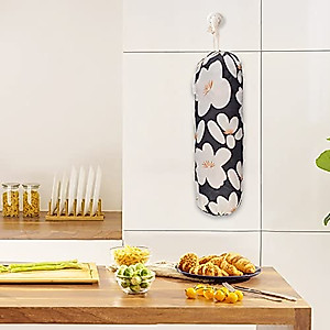 TOGETRUE Plastic Bag Holder, Wall Mount Floral Grocery Bag Holder, Reusable Shopping Bag Storage Holder Organizer for Kitchen Pantry (Basic Black)