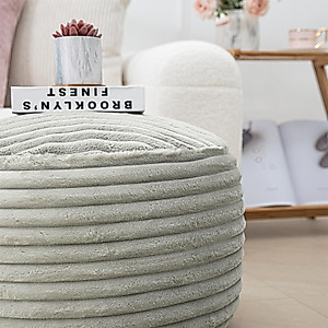 Round Stuffed Pouf Ottoman 20x20x12 Inches Faux Fur Ottoman Foot Rest Under Desk Foot Stool Great for Living Room, Bedroom Small Furniture (Light Gray Pouf with Filler)