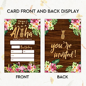 Hawaiian Aloha Birthday Party Invitations Cards with Envelopes, Summer Pool Party Invitations, Tropical Summer Birthday Celebration Supplies, Double-sided Fill-in bday Invites for Boys Girls- A11