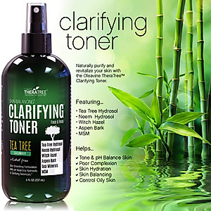 Clarifying Toner with MSM, Tea Tree & Neem Hydrosol, Complexion Control for Face & Body – Helps Reduce Appearance of Pore Size, Controls Oil to Tone, Balance & Hydrate Skin - 8 oz