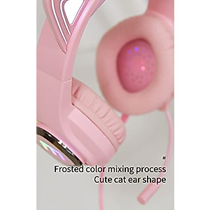 Cute Cat Ear Headset with Mic, Colorful Light, Adjustable Headband, 50mm Speaker, Girls Headphone, Compatible with PS, Xbox One, Nintendo Switch, PC, Laptop (Pink)