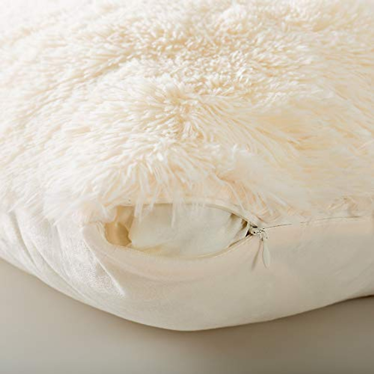 Reafort Luxury Long Hair, PV Fur, Faux Fur Body Pillow Cover/Case 21inx54in with Hidden Zipper Closure (Cream, 21inX 54in Pillow Cover)