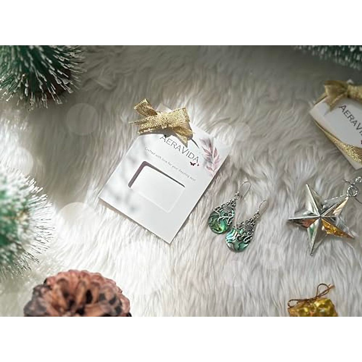 AeraVida Floral Vine Ornate Teardrop Abalone Shell .925 Sterling Silver Earrings | Abalone Earrings