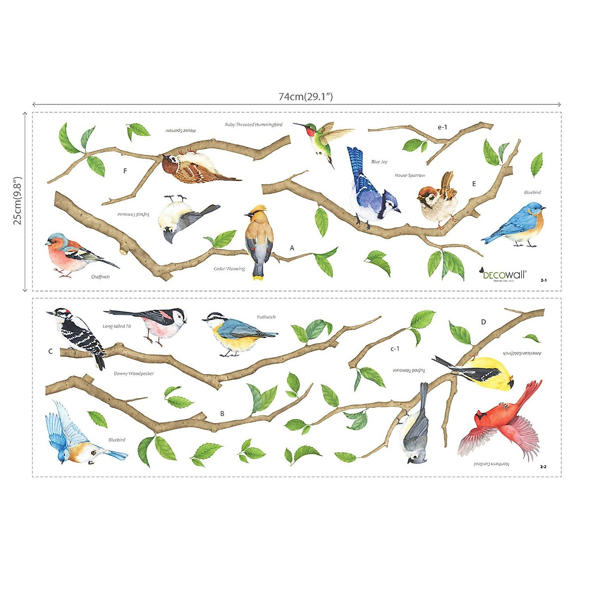 DECOWALL DWL-2015 Garden Birds Wall Stickers Wall Decals Peel and Stick Removable Wall Stickers for Kids Nursery Bedroom Living Room