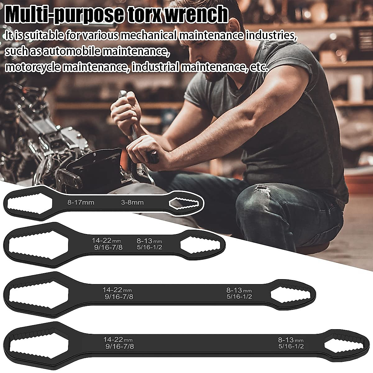 FUYGRCJ 4pcs Self-Tightening Multifunctional Wrench Set, 8-22mm, Chrome Vanadium Steel