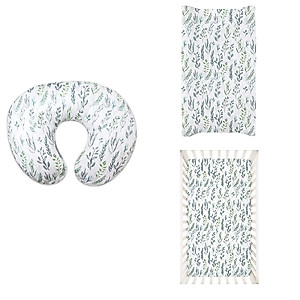Nursing Pillow Cover, Changing Pad Cover, Crib Sheet, Green Leaf