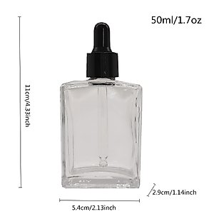 PimyRcyi Dropper 50ml Empty Essential Oil Drop Bottle, 1.7oz Square Essence Glass Bottles Lab Dropping Serum Container For Liquid, Perfumes (8pcs,Clear)