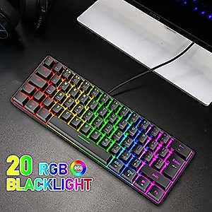 60% True Mechanical Gaming Keyboard Ultra-compact with 20 Rainbow Backlit Type C Wired Programmable 62 Keys Tactile Blue Switch Waterproof Non-Conflict and Gaming Mouse Pad  for PC/Laptop/PS5（Black)