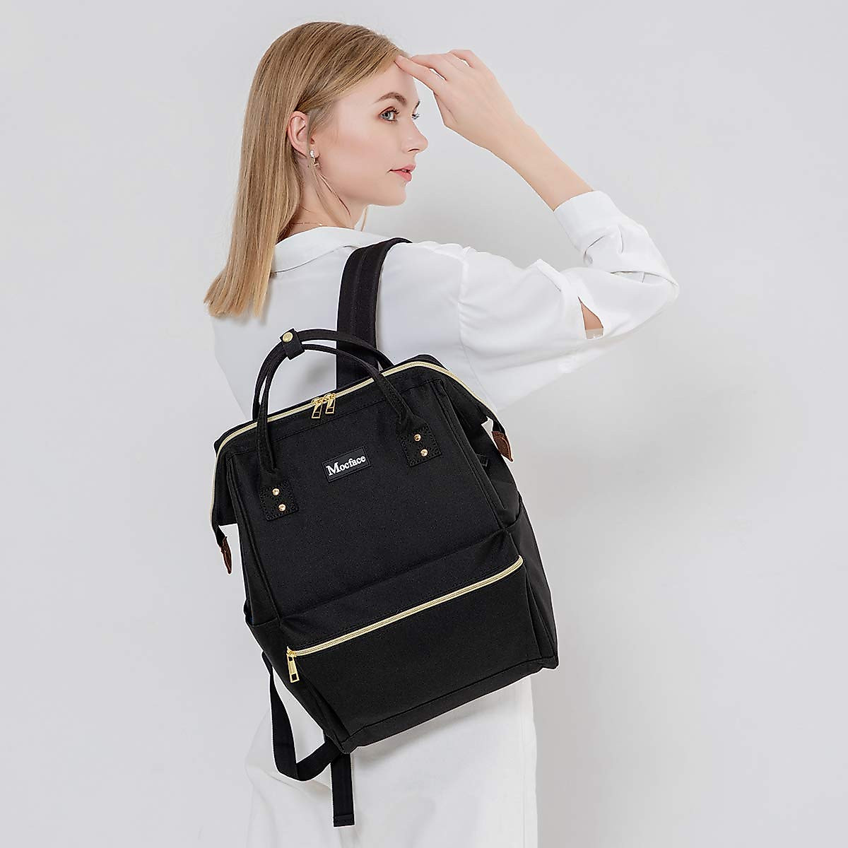 MOCFACE Laptop Backpack for Women,15.6 Inch Stylish College School Backpack with USB Charging Port,Water Resistant Casual Daypack Computer Backpack for Girls/Nurse/Teacher/Travel-Black