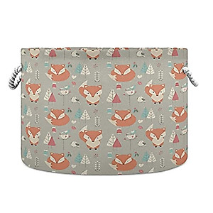 Kigai Fox Animal Cartoon Cotton Rope Basket Large Collapsible Baby Laundry Basket Blanket Basket Kid's Toy Storage Basket Organizer for Nursery Bedroom Home Decor