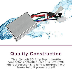 AlveyTech Currie 24 Volt 30A 5-Pin Controller - Replacement for Currie Series 500, 650, 750, 900 eZip, IZIP, GT, Mongoose, Schwinn Electric Scooter, E-Bike Control Module, Motor Parts for Scooters