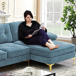 MAEVIS 79" Modern Sectiaonal Fabric Sofa Couch for Living Room,Comfortable Small Sofa, Chenille L Shaped Sofas with Solid Wood Frame, Detachable Cover and Armrest, Easy to Install(Light Blue)