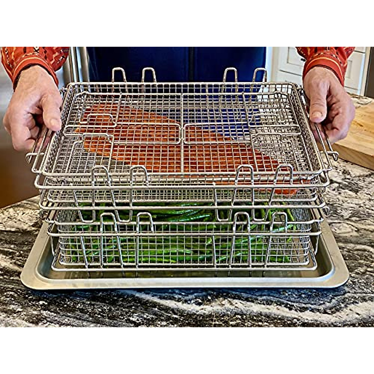 Basquettes for Ovens and Grills - Air-Fry, Crisp, Roast, Rotisserie, Dehydrate, Grill, Smoke. Use as Air Fryer Tray, BBQ Accessory, Crisper. High-Capacity 6-Piece Basket Set