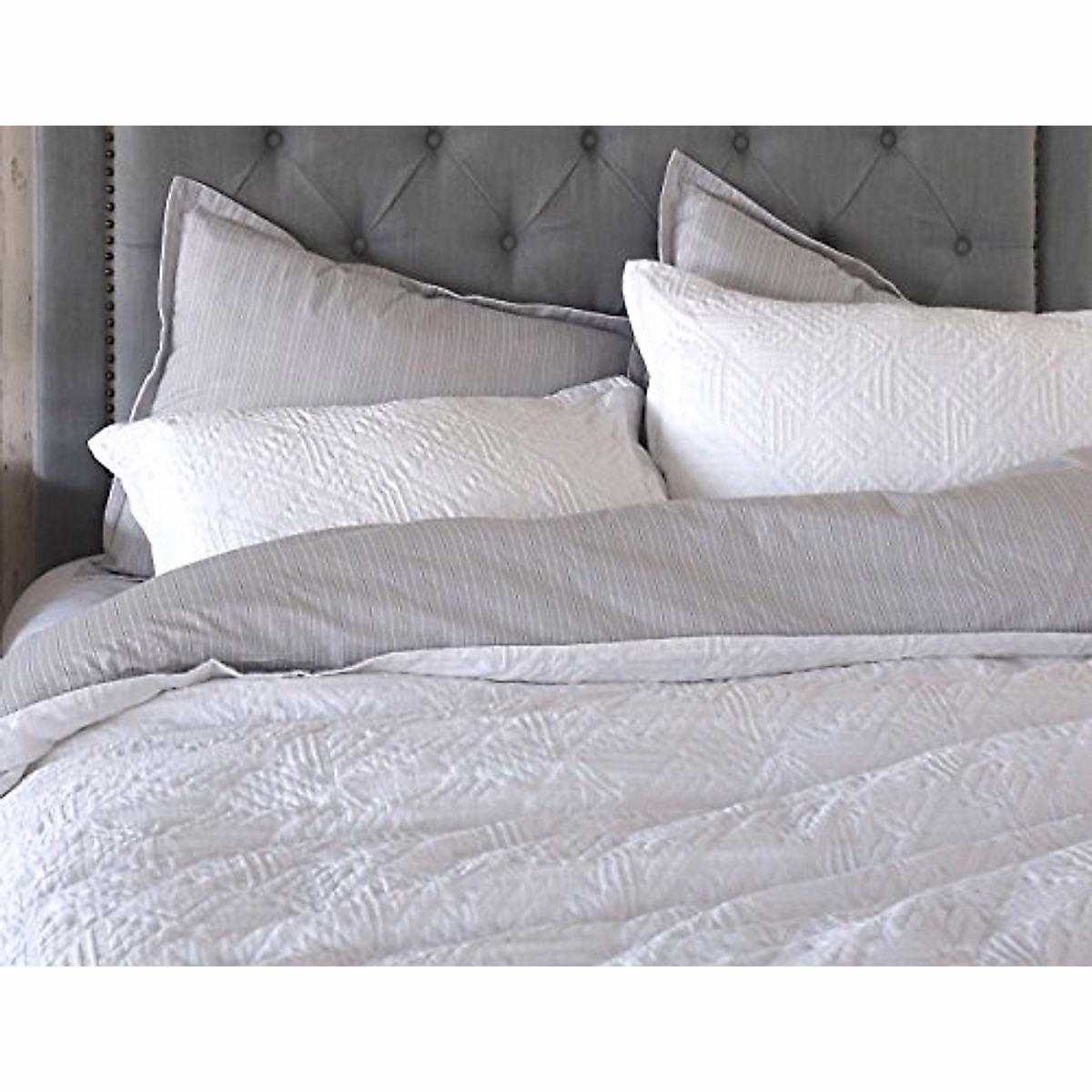 meadow park Matelasse Duvet Cover Set, 100% Cotton, Pre-Washed, Soft & Cozy, Woven Jacquard Textured, Modern Geo Design Bedding Set, King, White