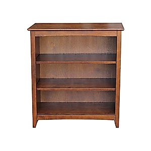IC International Concepts Shaker Bookcase 36" H Solid Sturdy Real Parawood Furniture, Eco-Friendly, Three Adjustable Shelves, 36 Inch, Espresso