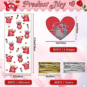 Funrous 180 Pieces Valentines Cellophane Candy Bags Bulk Valentine's Day Plastic Cello Goodie Bags Heart Tag with Twist Ties Valentine Theme Party Supplies for Kids Party Favor Candy Treat Warp